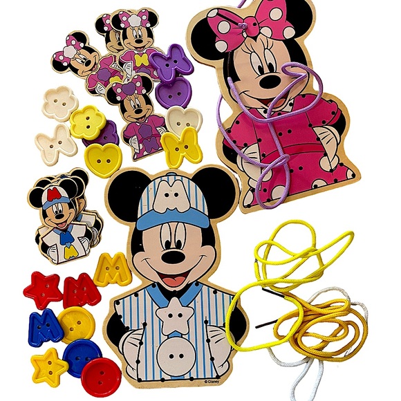 Disney | Toys | Mickey And Minnie Lacing Cards With Button Game | Poshmark